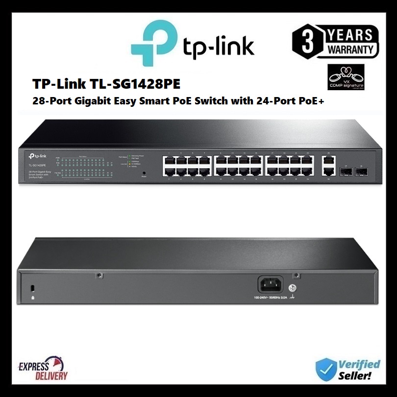 Tp Link 28 Port Gigabit Easy Smart Poe Switch With 24 Port Poe Tl Sg1428pe Shopee Malaysia