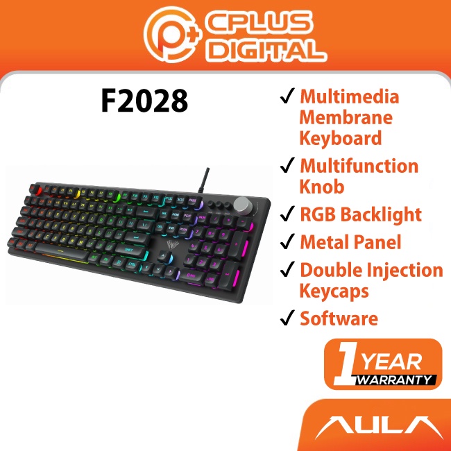 AULA F2028 Mechanical Membrane Gaming Keyboard Multifunction Knob RGB ...