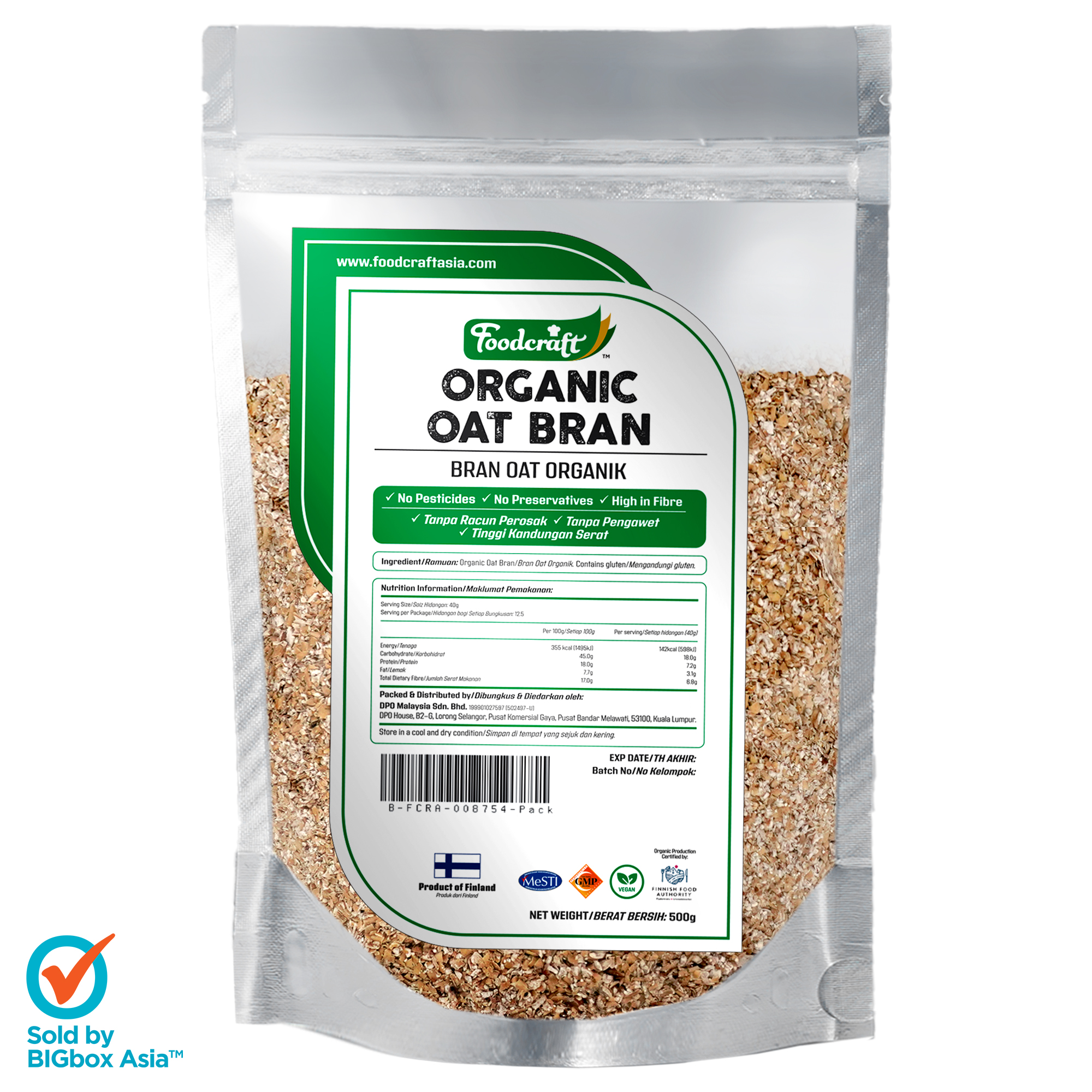 Foodcraft Organic Oat Bran 500g | BeeCost
