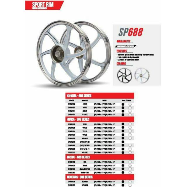 SPORT RIM RCB (RACING BOY) SP688 (WHITE & BLACK)=EX5/DREAM/WAVE125 ...