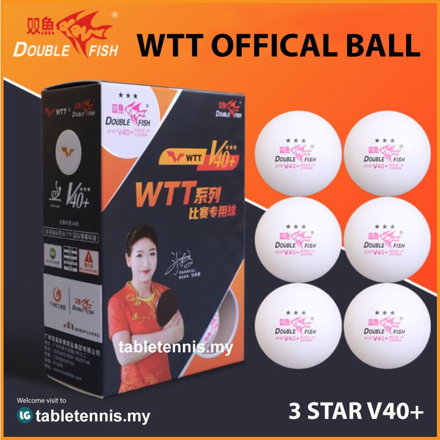 New 2022 Double Fish WTT Official Table Tennis Ball 3 Star V40+ 40mm+ 6 Balls per box Bola Ping ...