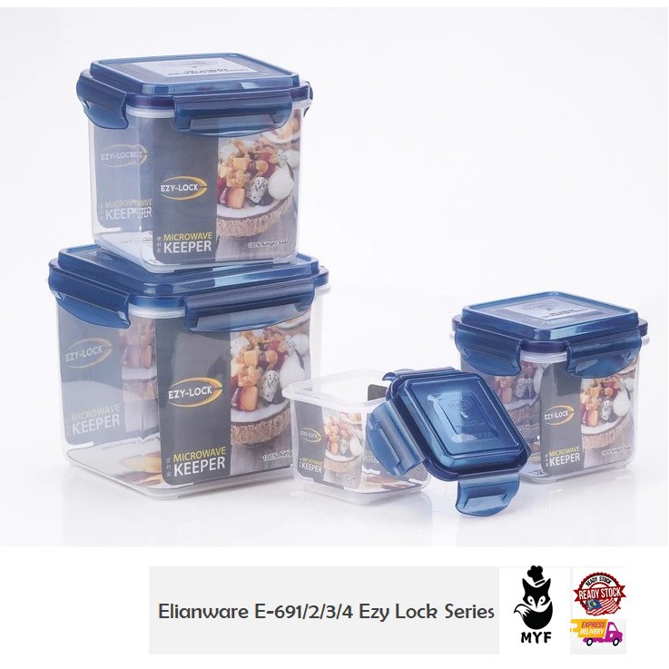 Elianware Ezy-Lock Square Plastic 100% Airtight Silicone BPA FREE Food ...