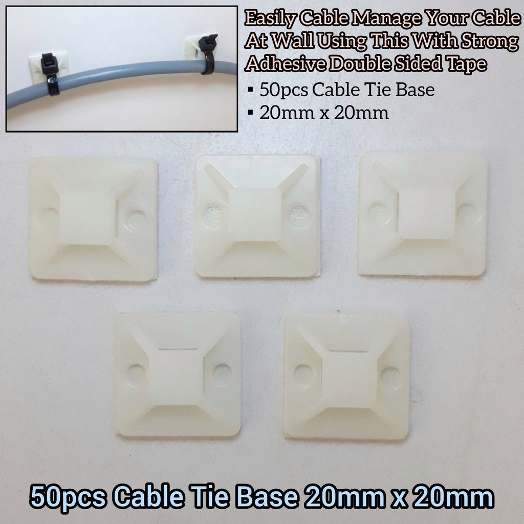20mm 28mm 40mm SELF ADHESIVE STICK ON CABLE TIE WIRE BASE MOUNTS BLACK ...