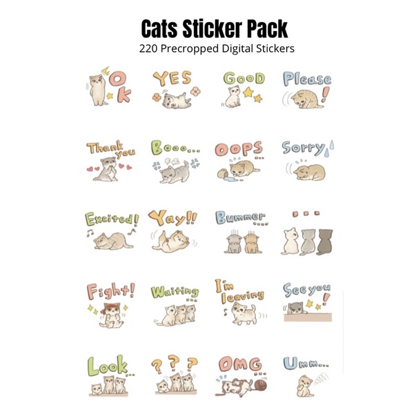220 Digital Stickers Happy Cat Sticker Pack Goodnotes Sticker Goodnotes ...
