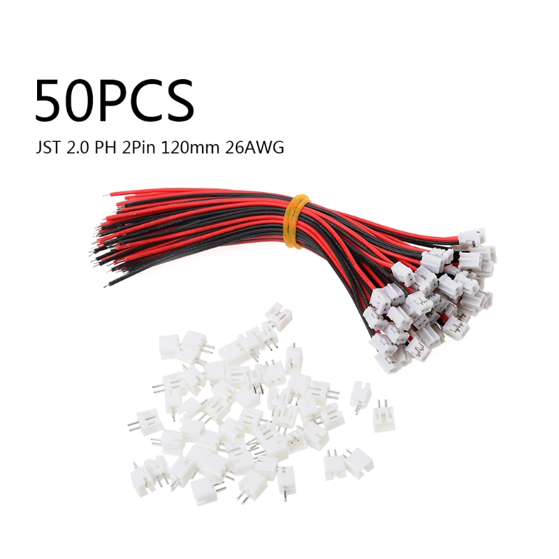 50 SETS Mini Micro JST 2.0 PH 2-Pin Connector Plug with Wires Cables 120MM 26AWG | Shopee Malaysia