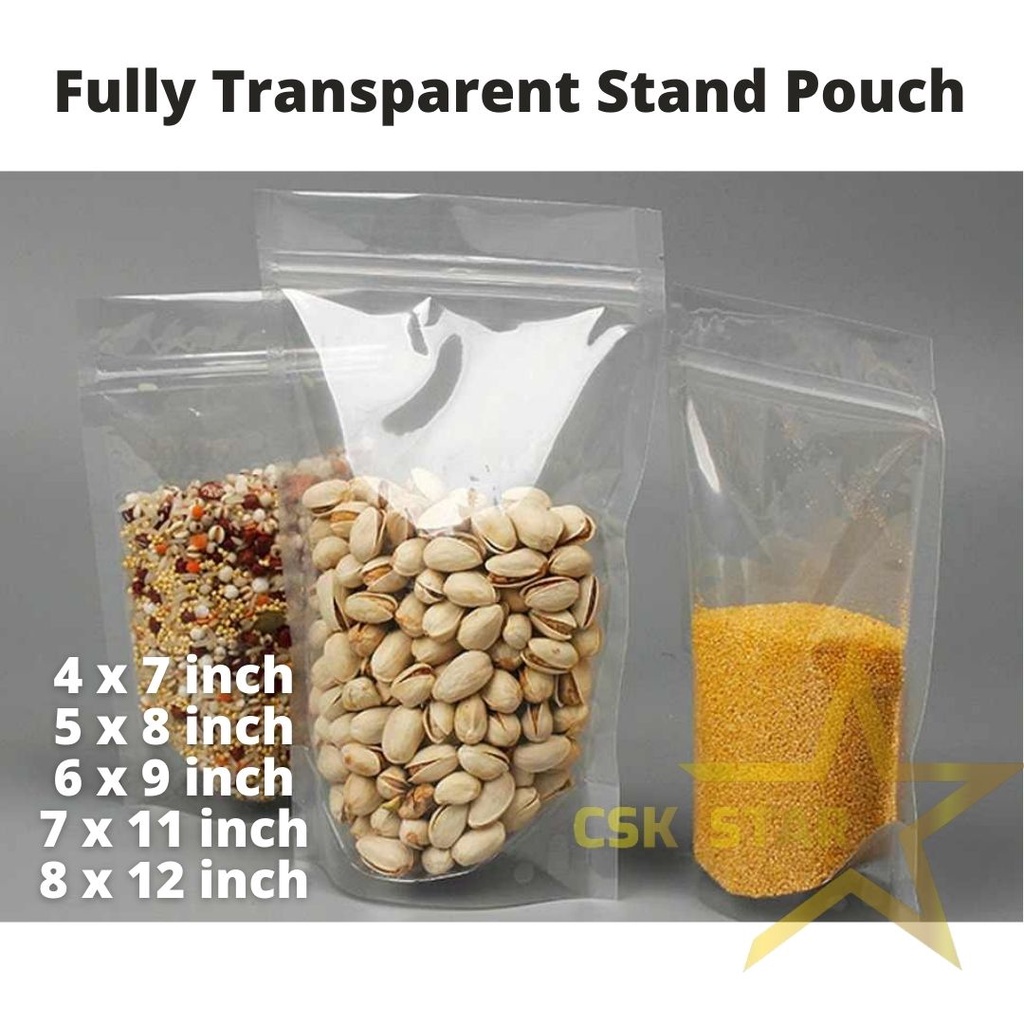 Full Transparent Ziplock Standing Pouch Stand Bag 100pcs | Shopee Malaysia
