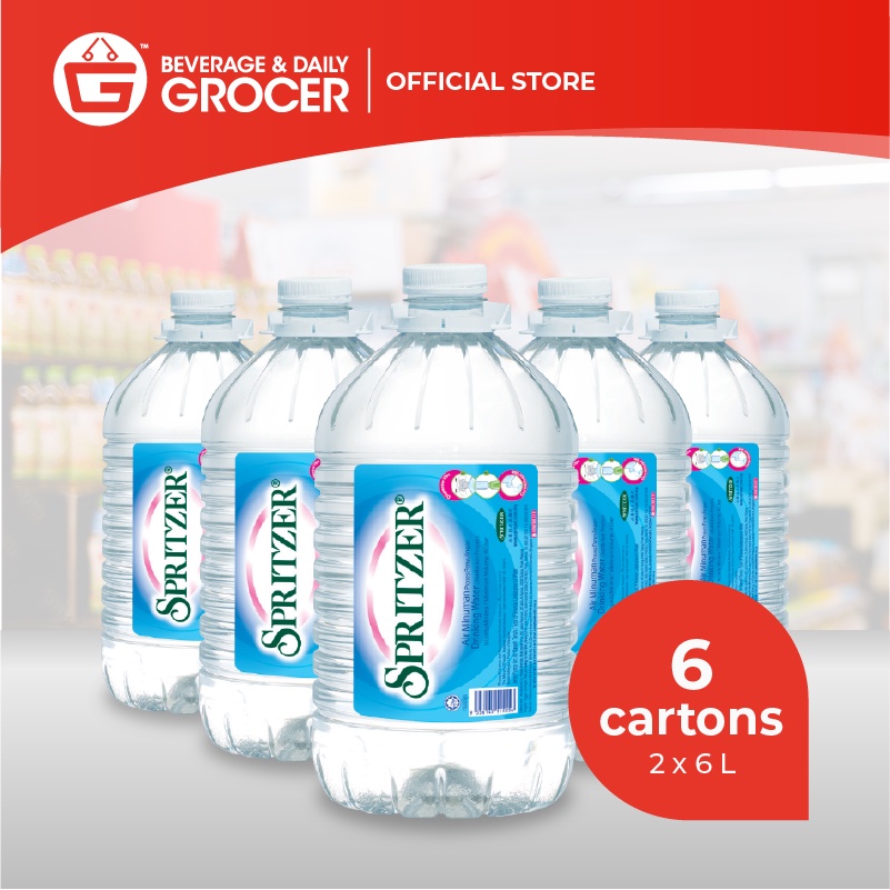 Spritzer Distilled Drinking Water 2 x 6L (12 bottles) 6 Cartons | Shopee Malaysia