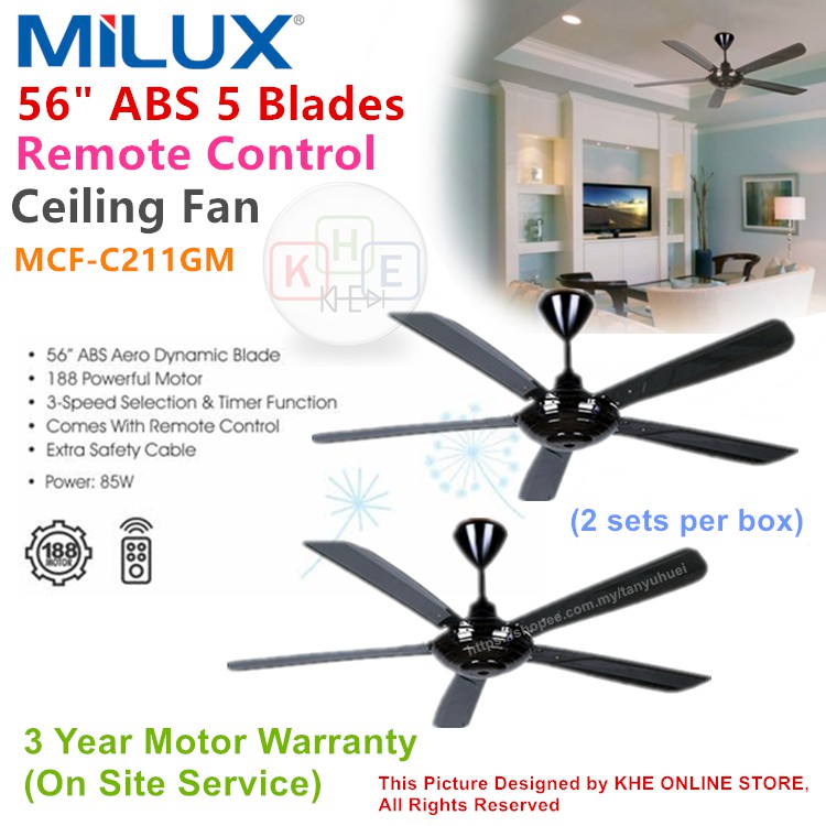 Milux 56" ABS 5 Blades Remote Control Ceiling fan MCF-C211GM x 2 set ...