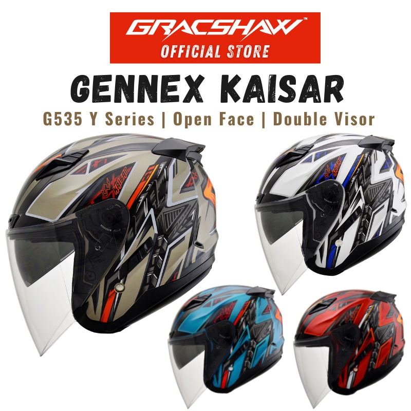 Gracshaw Gennex G535 Y-Series Kaisar/Double Visor Helmet/Yamaha/Titan ...