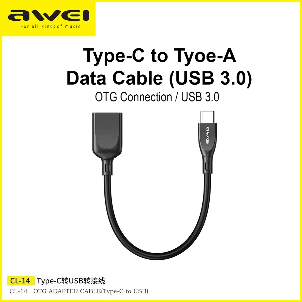 AWEI CL-14 OTG Adapter Type-C to USB Cables For Data Transmission Mobile Phone To Laptop ...