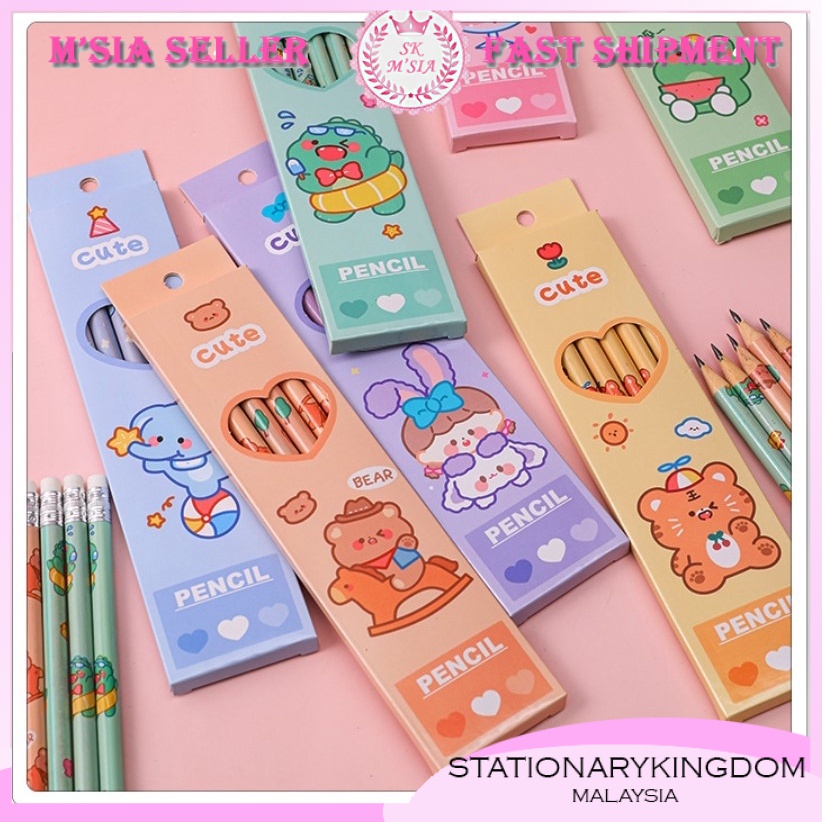 6pcs Pencil Cute Cartoon Set HB Student School Pencil Gift Set | Shopee ...