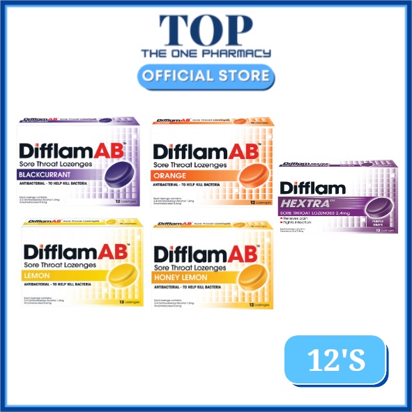 Difflam AB Sore Throat Lozenges 12'S (Blackcurrant / Orange / Lemon ...