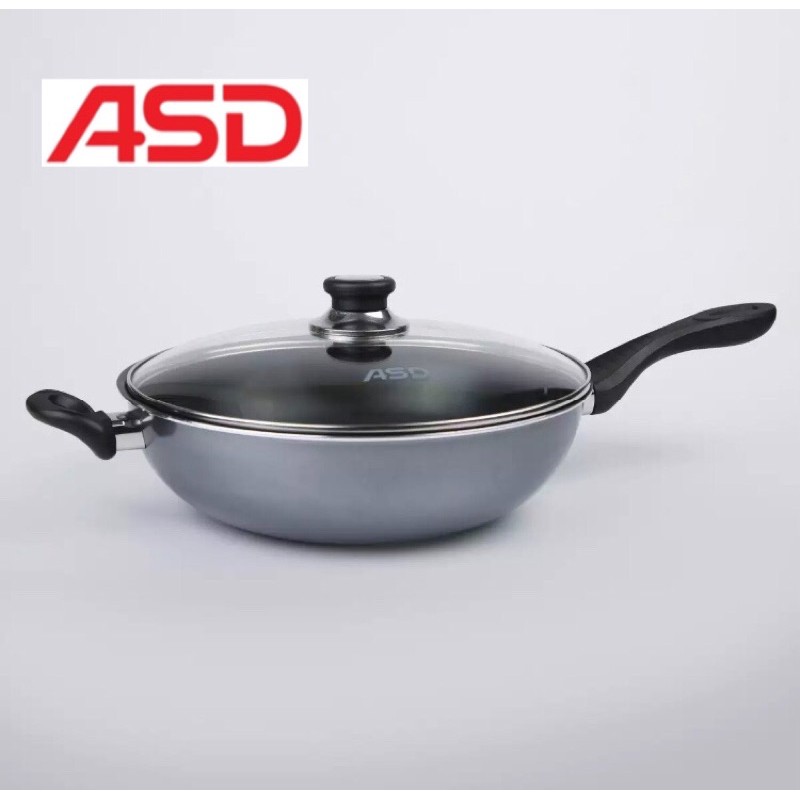 (Ready Stock!!) ASD 32cm Ceramic Non Stick Skillet Wok with Cover Glass ...