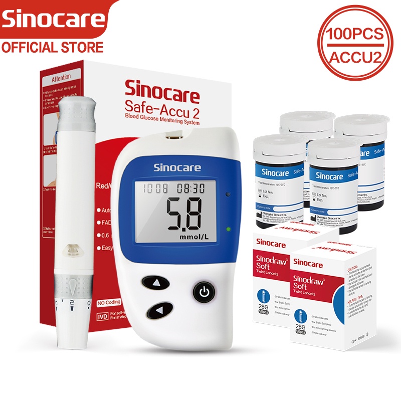 Sinocare Blood Glucose Monitor Set Monitor + 100pcs Test Strips ...
