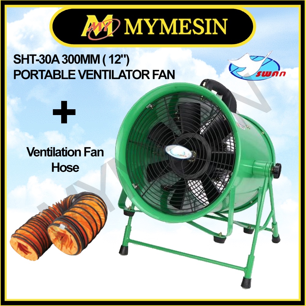 MY SWAN SHT30-A 12" 300MM Portable Ventilation Fan C/W Stand + Flexible Ventilation Duct Hose 12 ...