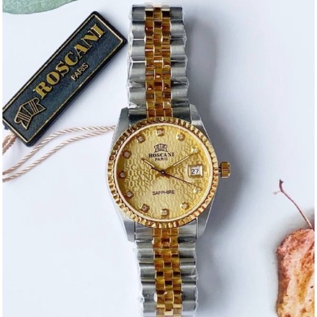 100% Original Roscani Paris Sapphire Crystal Glass Quartz Two Tone Date ...