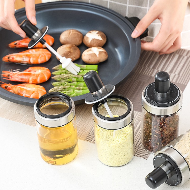 Kitchen Glass Spice Jar Set Seasoning Bottle Dispensers Condiment ...