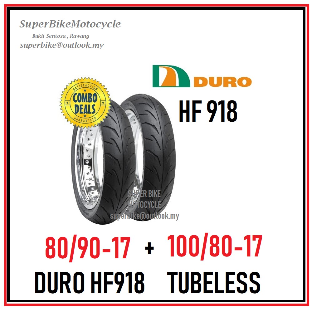 DURO HF918 COMBO SET !! 80/90-17+100/80-17 !! Tubeless Motorcycle Tyre ...
