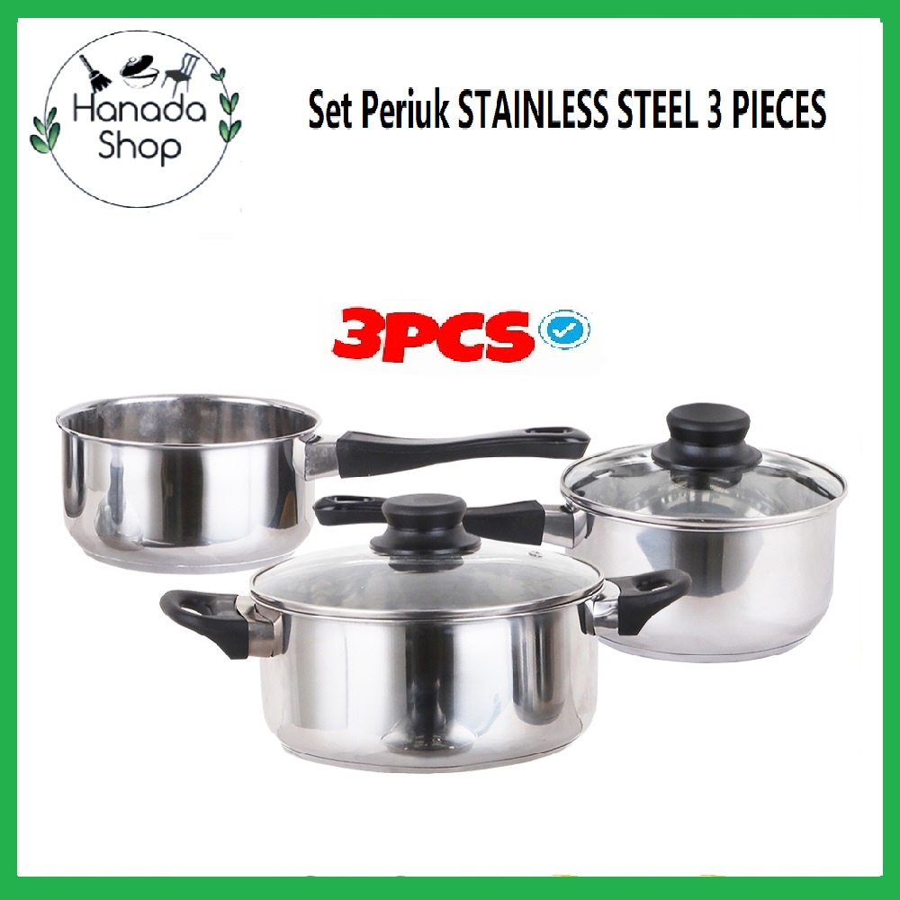 Periuk STAINLESS STEEL 3 PIECES , cookware set, Glass and stainless ...