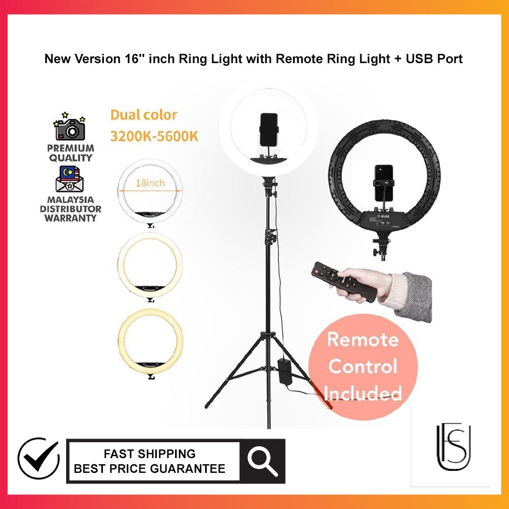 New Version 16" inch Ring Light with Remote Ring Light with 1 Handphone ...