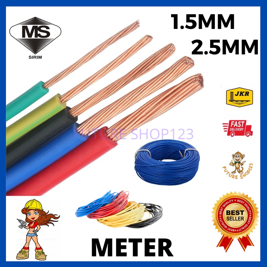 (Sirim)1.5mm/2.5MM 1 METER PVC WIRE CABLE SINGLE CORE 100% PURE COPPER (METER) | Shopee Malaysia