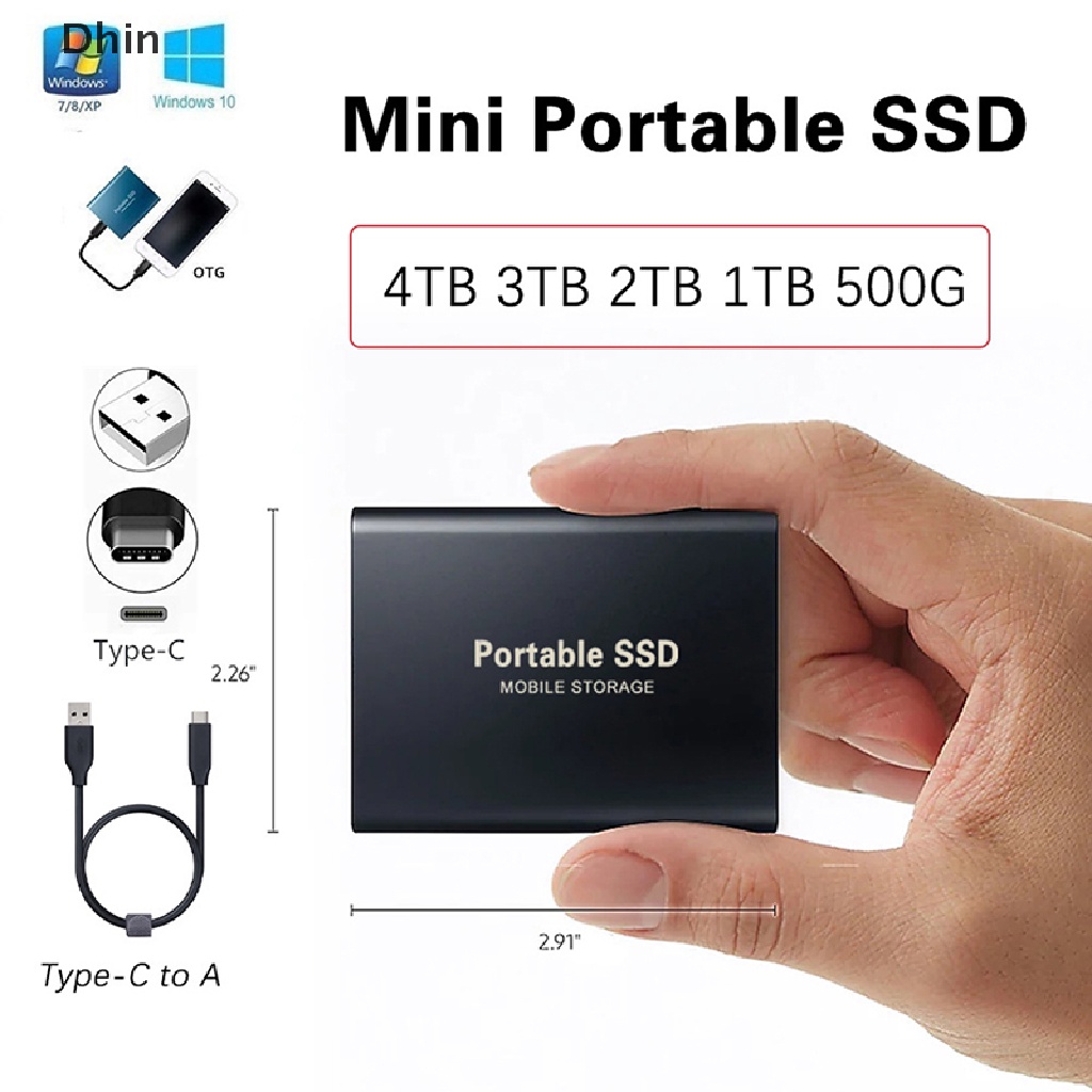 [Dhin] 4TB/2TB/1TBGB Mobile Hard Disk Type C USB3.1 Portable SSD Solid ...