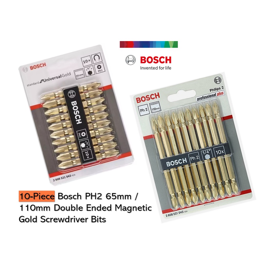 Bosch 10-Piece PH2 65mm / 110mm Double-Ended Magnetised Gold Screwdriver Bit ( Pack ) | Shopee ...