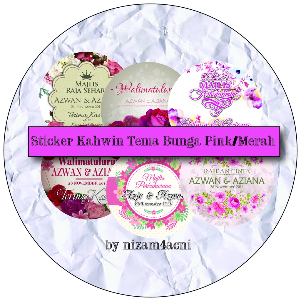 STICKER KAHWIN DOORGIFT LABEL STIKER TEMA BUNGA MERAH/PINK PELBAGAI ...