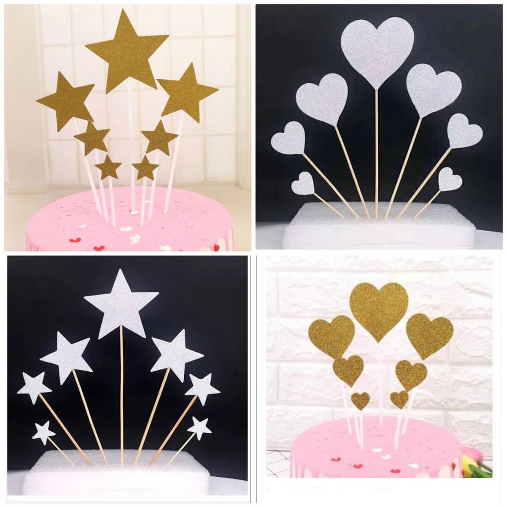 KL Stock @ Love Glitter Star Silver Birthday Cake Topper Card Ready ...