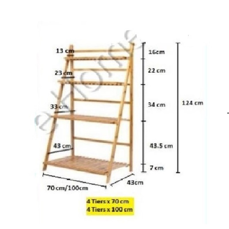 4 tier 100cm Garden rack bamboo rak buluh wooden solid wood shelf pot ...