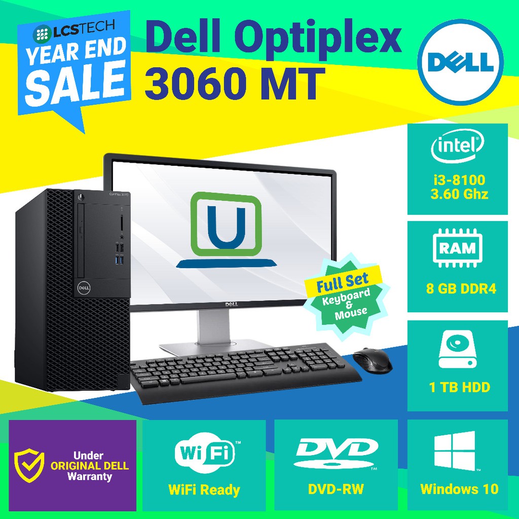 Dell OptiPlex 3060 MT Full PC Set - Core i3-8th Gen - WiFi Ready - DELL ...