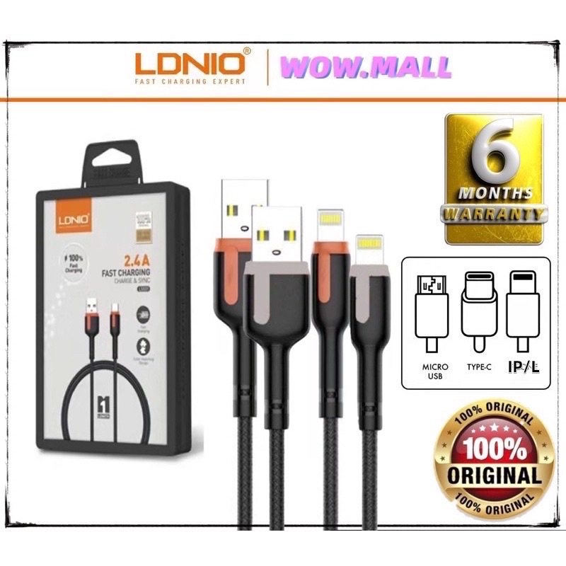 LDNIO LS531 Micro USB / IP L / Type C 2.4A Fast Charge And Data ...