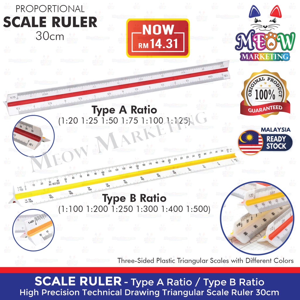 High Precision Technical Drawing Plastic Triangular Scale Ruler 30cm ...