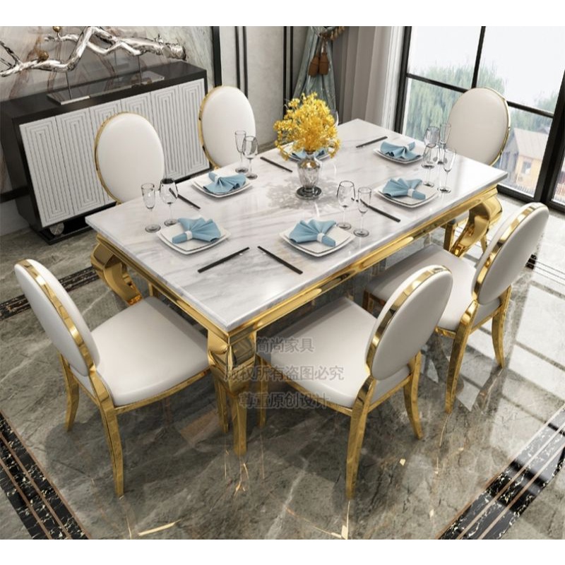 [PREORDER] MEJA MAKAN MARBLE DINING TABLE HOME FURNITURE STAINLESS ...