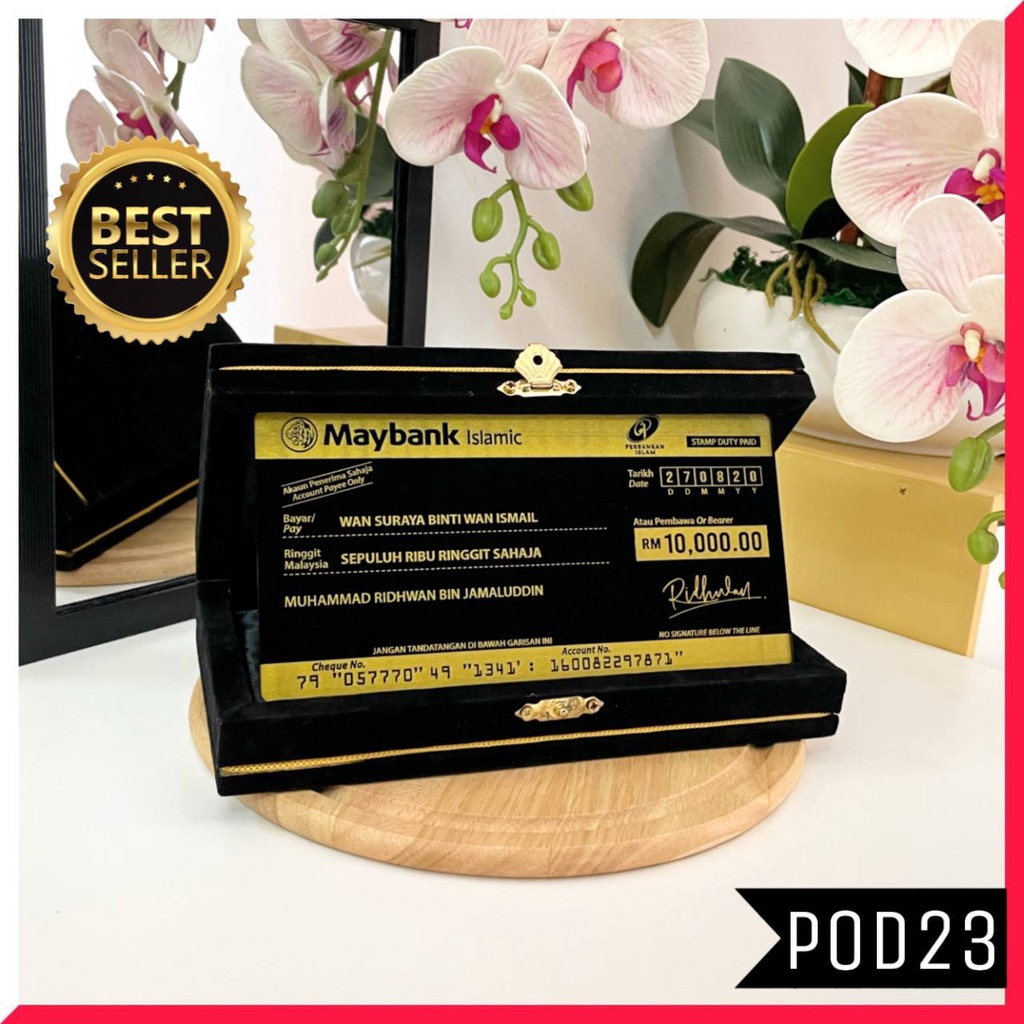 (POD23) Replika Cek Hantaran Mockup Cheque Valvet Box Stand Cek Cheque ...