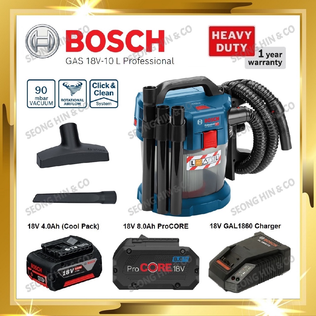 BOSCH HEAVY DUTY GAS 18V-10L PREMIUM CORDLESS DUST EXTRACTOR / MOBILE ...