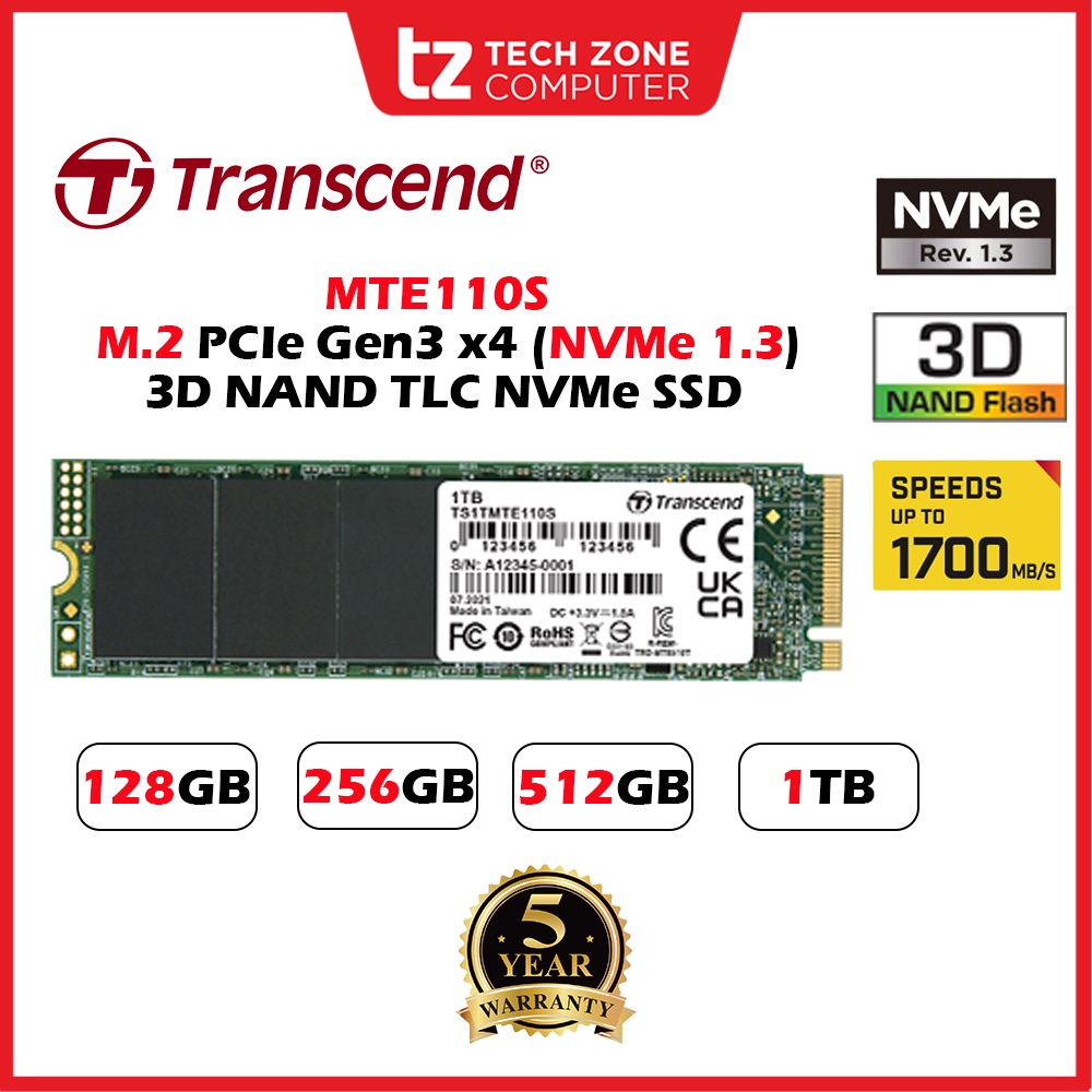 TRANSCEND MTE110S 110S M.2 SSD NVME PCI EXPRESS GEN 3 x4 with 3D NAND FLASH - 128GB / 256GB ...