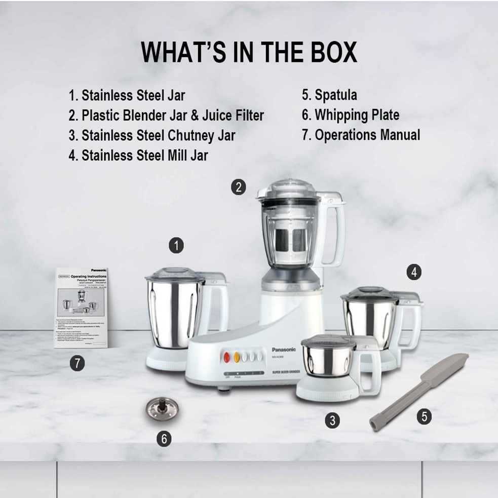 PANASONIC MX-AC400 Mixer Grinder 1000W 4 Jars MX-AC400TSK Fruit Pusher ...