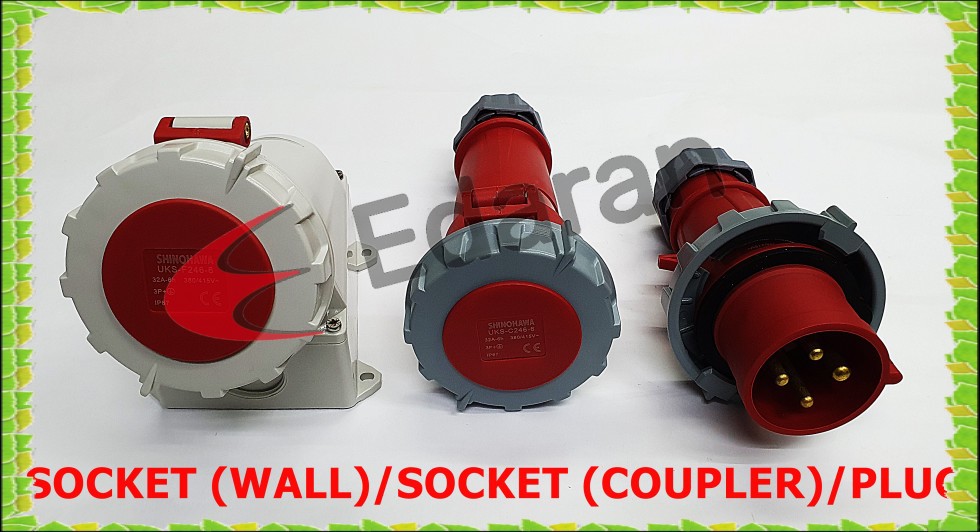 SHINOHAWA 4 PIN 32A SAFETY INDUSTRIAL PLUG / SOCKET (COUPLER) / SOCKET ...