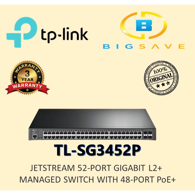 TP-LINK TL-SG3452P JETSTREAM 52-PORT GIGABIT L2+ MANAGED SWITCH WITH 48 ...