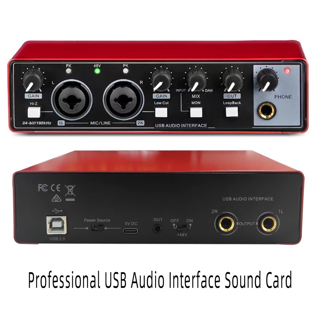Audio Interface for Recording Portable Professional Sound Card with Loopback Monitor 48V Phantom ...