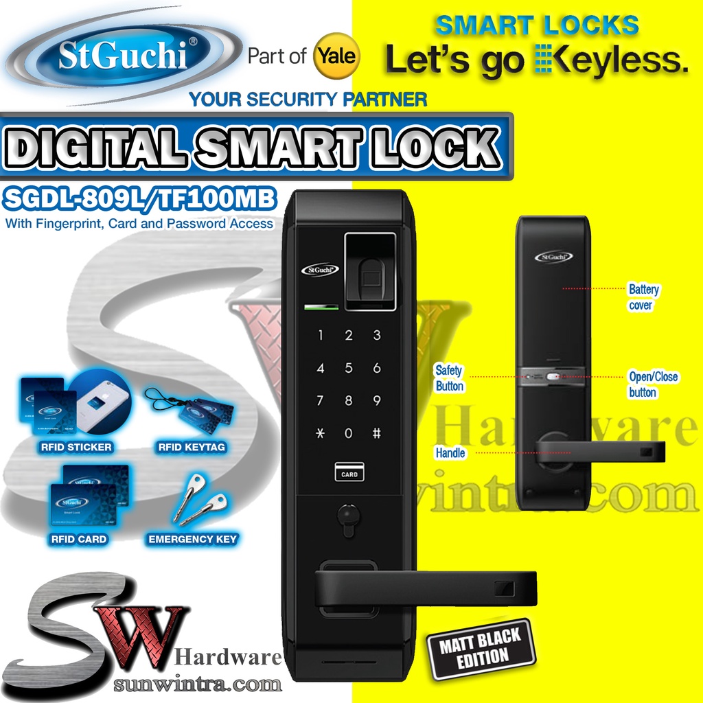 ST GUCHI SGDL-809L/TF100MB DIGITAL DOOR LOCK MATT BLACK EDITION Smart ...