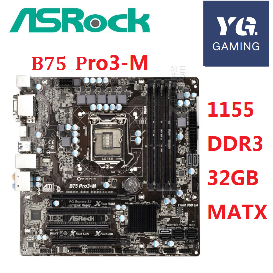 ASROCK B75 PRO3-M all-solid-state LGA1155 DDR3 32GB USB3.0 Desktop USED ...