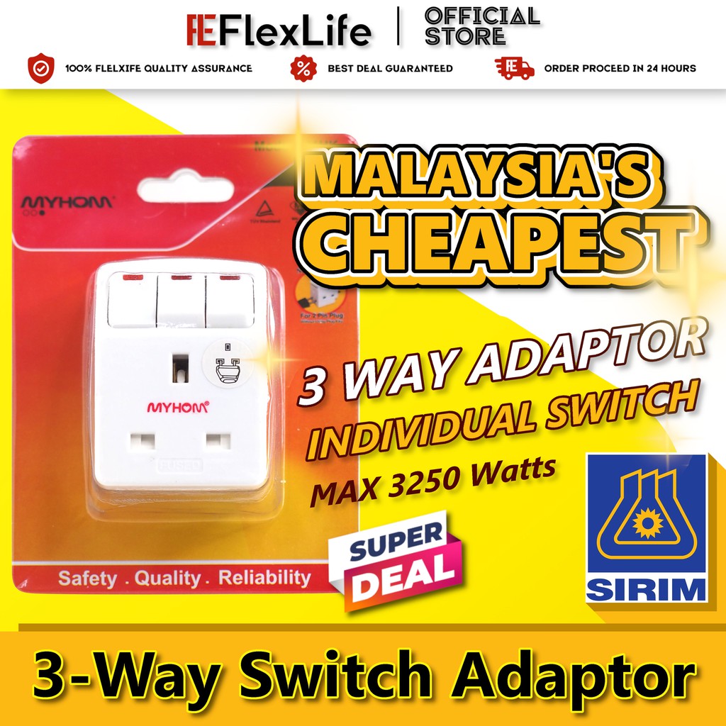 Myhom 3 Way Switch Adaptor With Sirim Neon Indicator Easy 2 Pin Plug