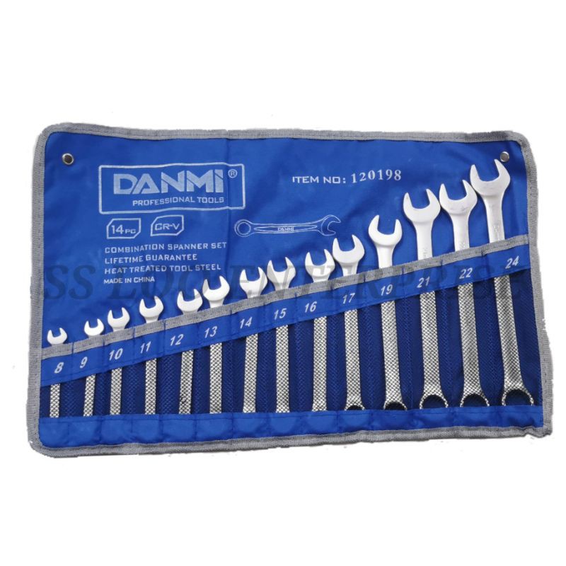 DANMI 120198 14pcs 8-24mm Heavy Duty CRV Combination Wrench Set Spanner ...
