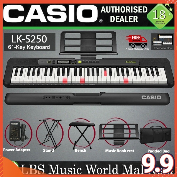 Casio LK-S250 61 Key Casiotone Electric Keyboard Basic Package Music ...