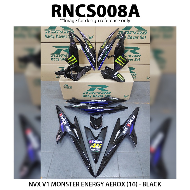 Coverset NVX V1 Monster Energy Aerox (16) - BLACK Bodyset (Sticker ...