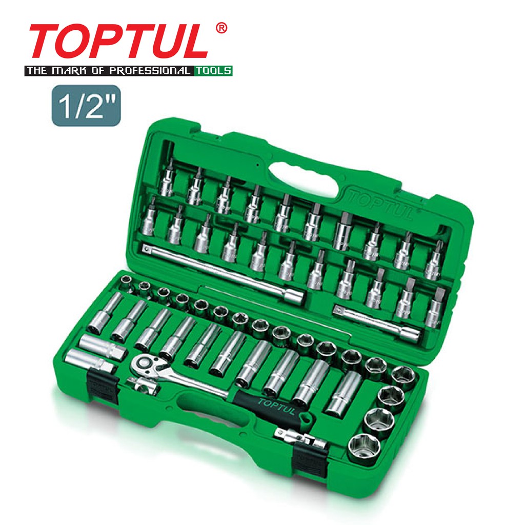 TOPTUL DR. Flank Socket Set Professional Grade (55 Pcs/ 1/2") GAAI5502 ...