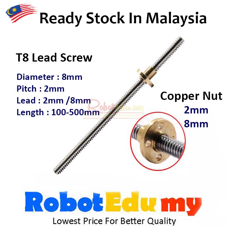 T8 Lead Screw Thread 8mm Pitch 2mm Lead 2mm / 8mm Trapezoidal Rod ...