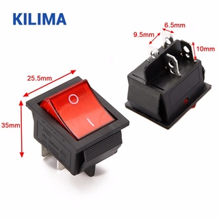 5pcs 2 Position Red Light Rocker Switch 16A/250V KCD4-20 4 Pin ON/OFF ...